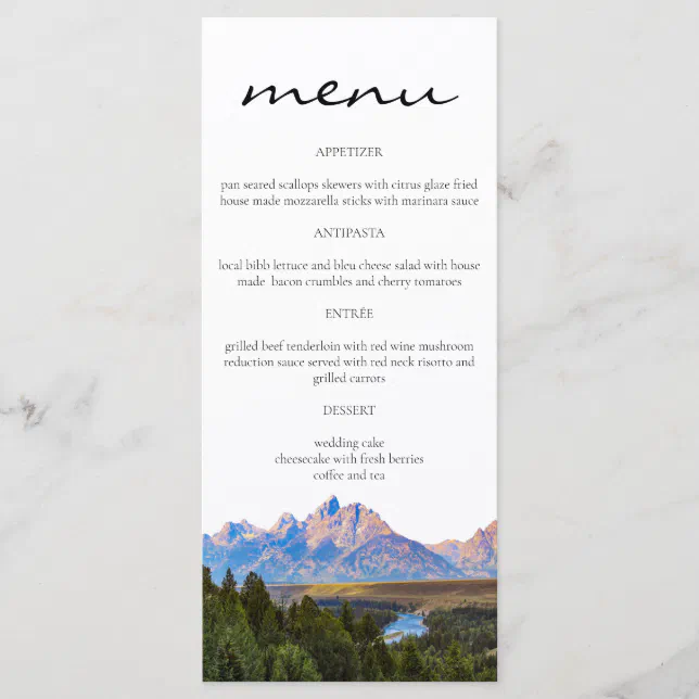 Rustic Mountain Menu Cards | Zazzle