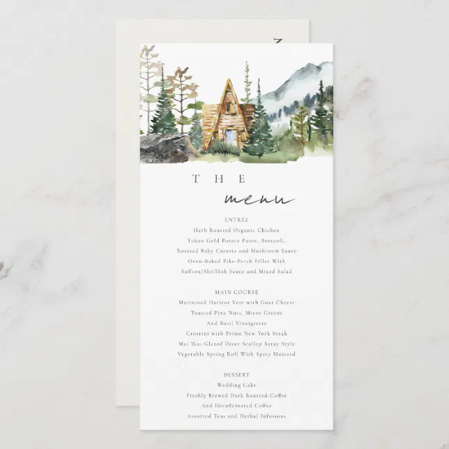 Rustic Mountain Pine Forest Wood Cabin Menu Card | Zazzle