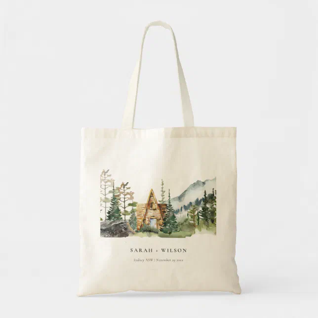 Rustic Mountain Pine Forest Wood Cabin Wedding Tote Bag | Zazzle