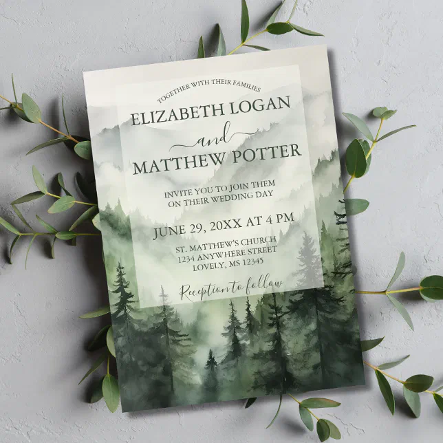 Rustic Mountain Pine Tree Forest Wedding Invitation | Zazzle