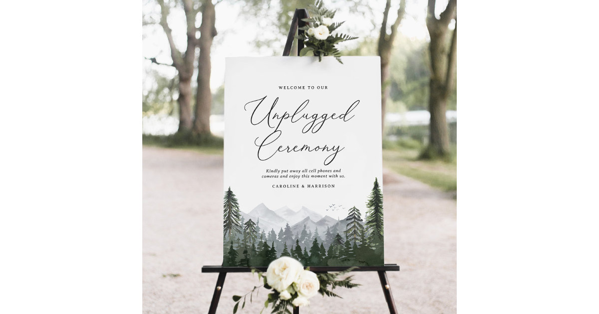 Rustic Mountain Pine Tree Unplugged Ceremony Sign | Zazzle