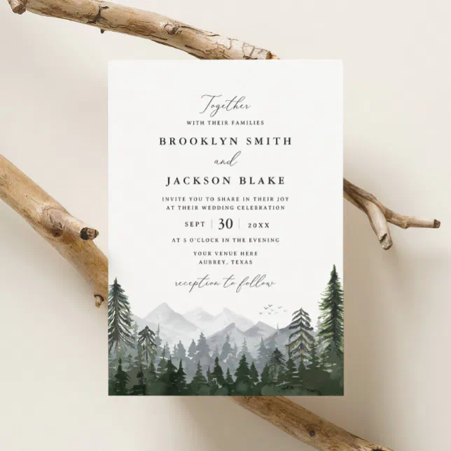 Rustic Mountain Pine Tree Wedding Invitation | Zazzle