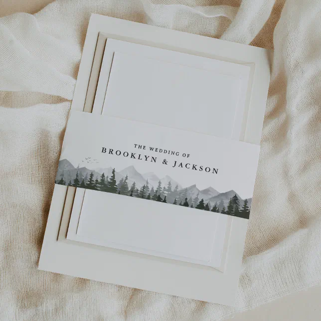 Rustic Mountain Pine Tree Wedding Invitation Belly Band | Zazzle