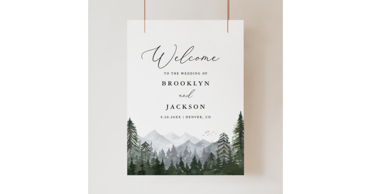 Rustic Mountain Pine Tree Wedding Welcome Sign | Zazzle