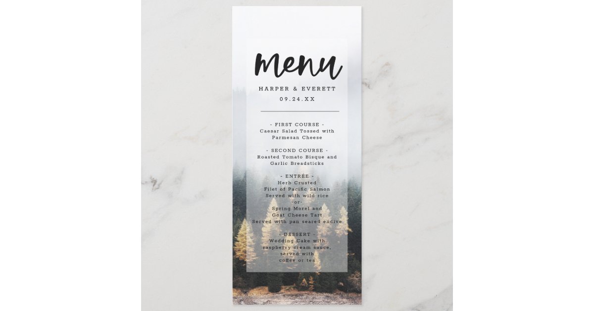 Rustic Mountain Pine Trees Fall Forest Dinner Menu | Zazzle