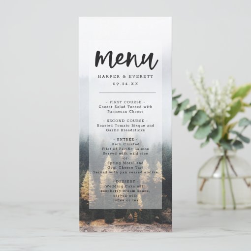Rustic Mountain Pine Trees Fall Forest Dinner Menu | Zazzle