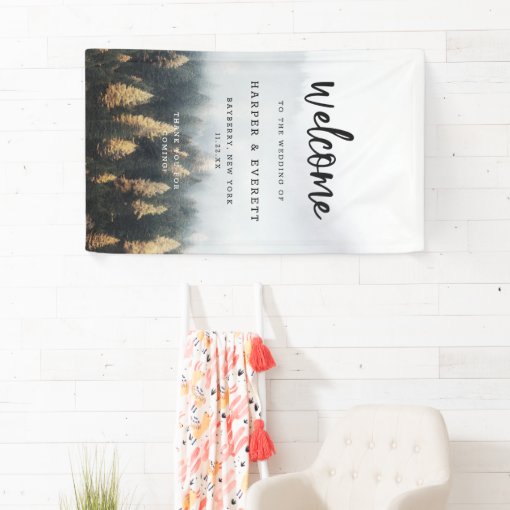Rustic Mountain Pine Trees Fall Forest Welcome Banner | Zazzle