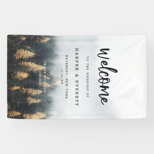 Rustic Mountain Pine Trees Fall Forest Welcome Banner | Zazzle