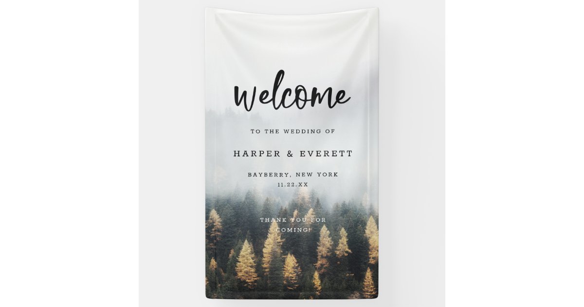 Rustic Mountain Pine Trees Fall Forest Welcome Banner | Zazzle