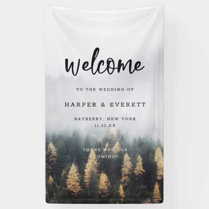 Rustic Mountain Pine Trees Fall Forest Welcome Banner | Zazzle