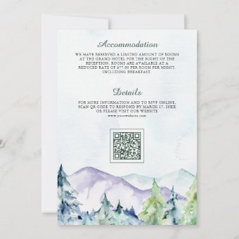 Rustic Mountain Pine Trees Forest QR Code Wedding Invitation | Zazzle