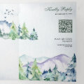 Rustic Mountain Pine Trees Forest QR Code Wedding Tri-Fold Invitation ...