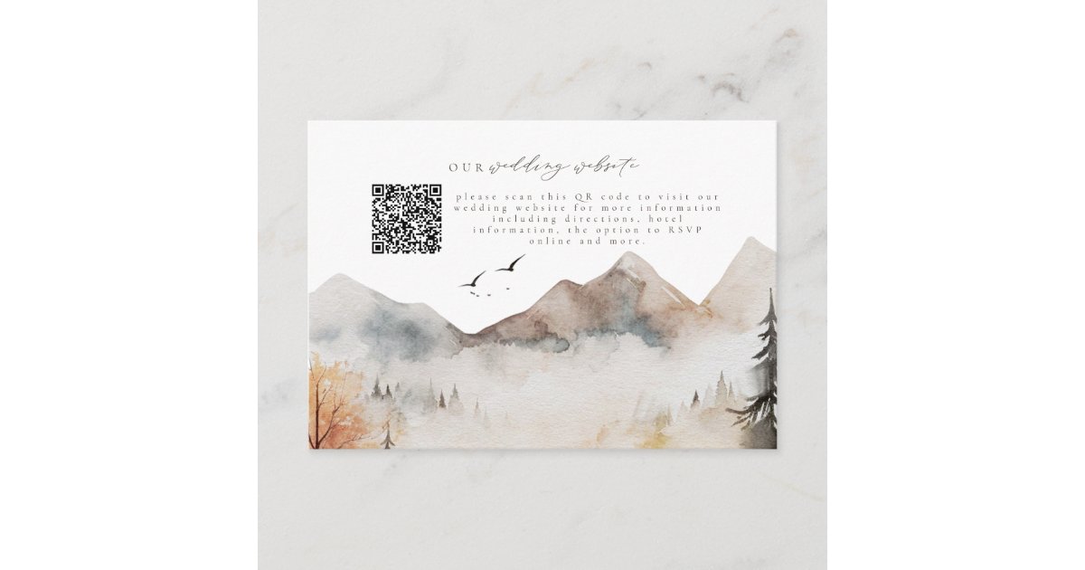 Rustic Mountain QR Code Wedding Details Card | Zazzle