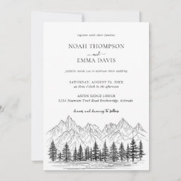 Rustic Mountain Sketch Woodland Pine Wedding Invitation | Zazzle