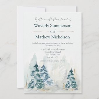 Rustic Mountain Trees Evergreen Watercolor Wedding Invitation | Zazzle