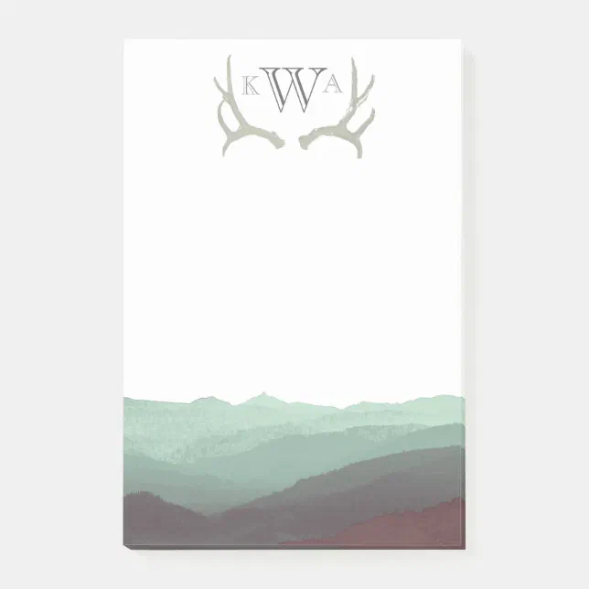 Rustic Mountain Watercolor & Antler | Monogram | Post-it Notes | Zazzle