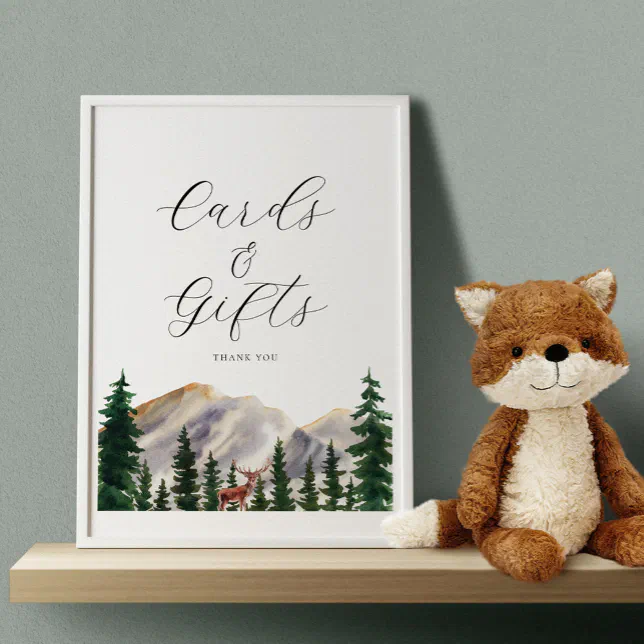 Rustic Mountains Deer Cards and Gifts Sign | Zazzle