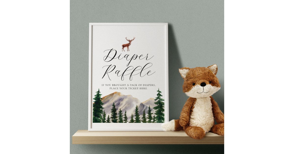 Rustic Mountains Deer Diaper Raffle Sign | Zazzle