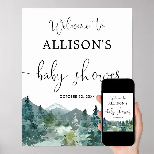 Rustic mountains forest baby shower welcome sign | Zazzle