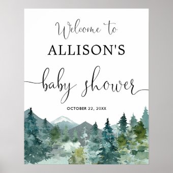 Rustic mountains forest baby shower welcome sign | Zazzle