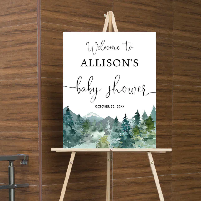 Rustic mountains forest baby shower welcome sign | Zazzle