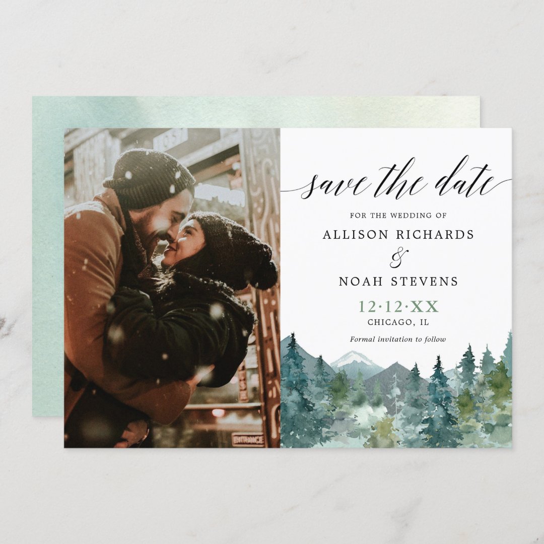 Rustic mountains forest Save the Date photo Invitation | Zazzle