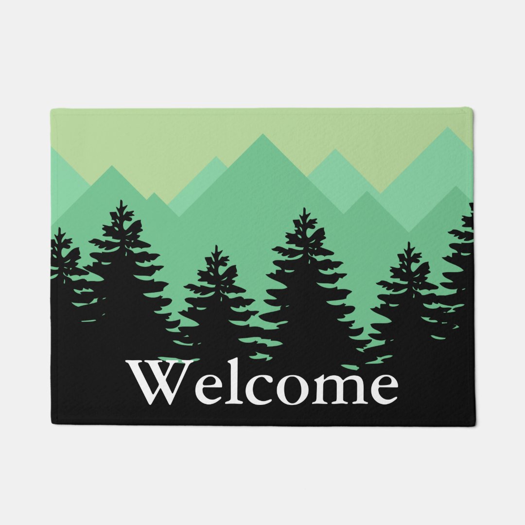 Rustic Mountains & Forest Silhouettes Welcome Doormat | Zazzle