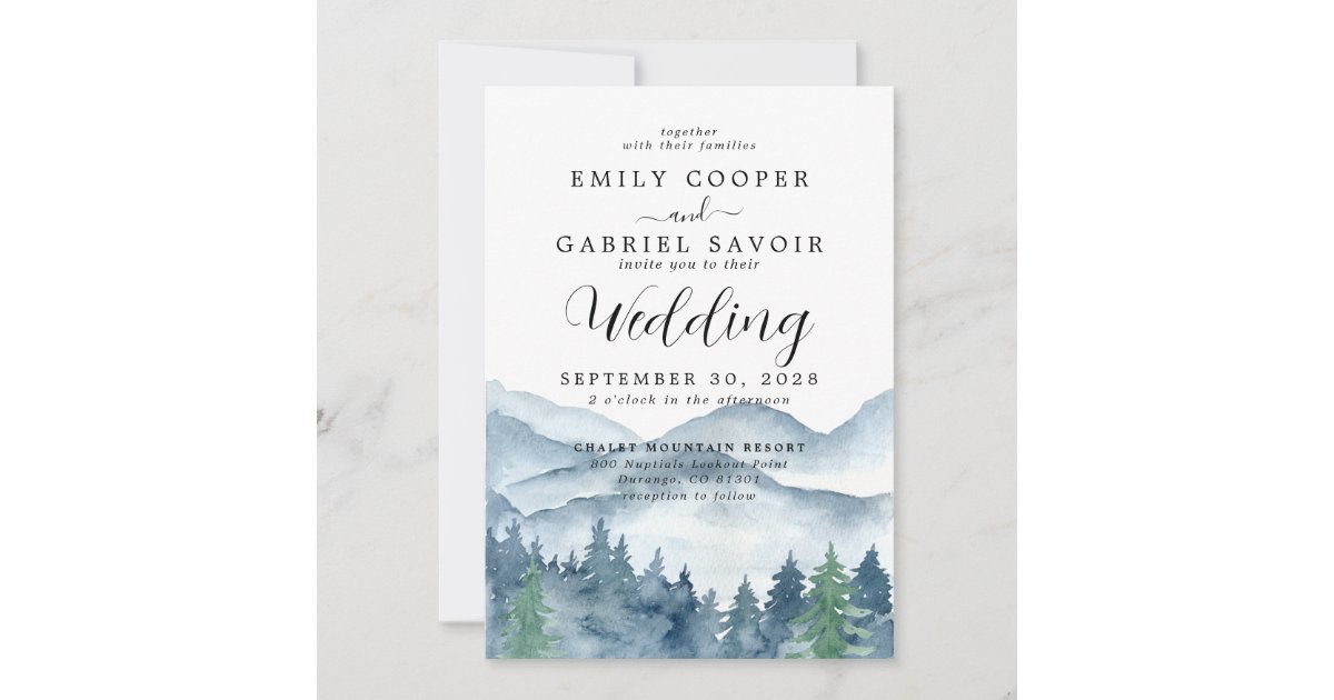 Rustic Mountains Forest Watercolor Invitation | Zazzle