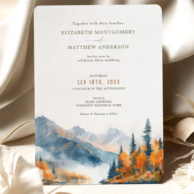 Rustic Mountains Lake Fall Winter Wedding Invitation | Zazzle