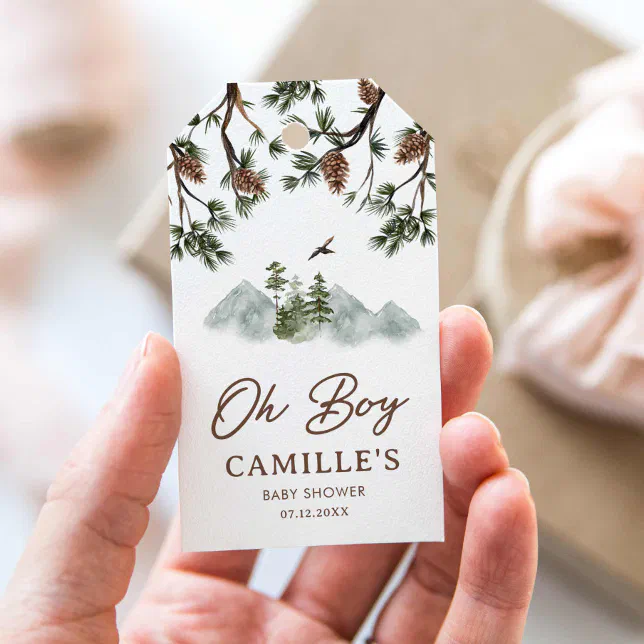Rustic Mountains Oh Boy Baby Shower Favor Tags | Zazzle