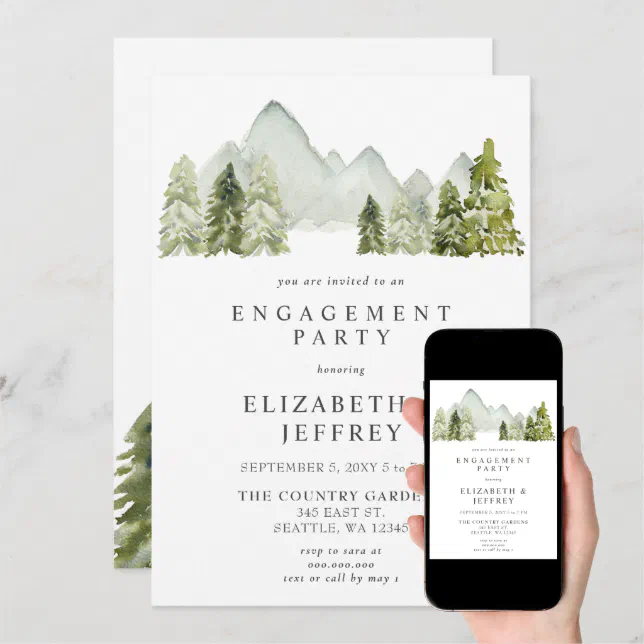 Rustic Mountains Pine Engagement Party Invitation | Zazzle