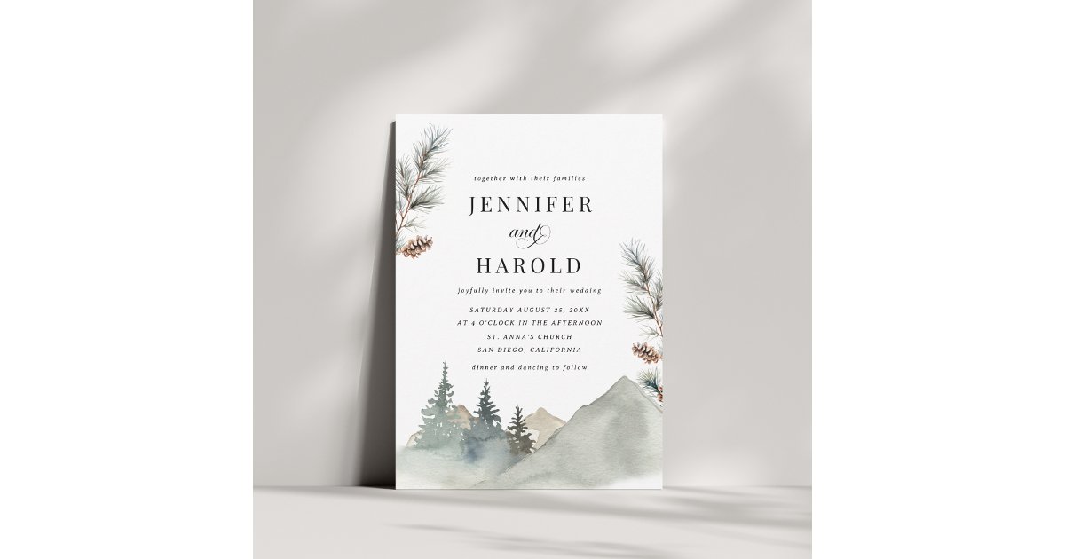 Rustic Mountains Pine Tree Forest Nature Wedding Invitation | Zazzle