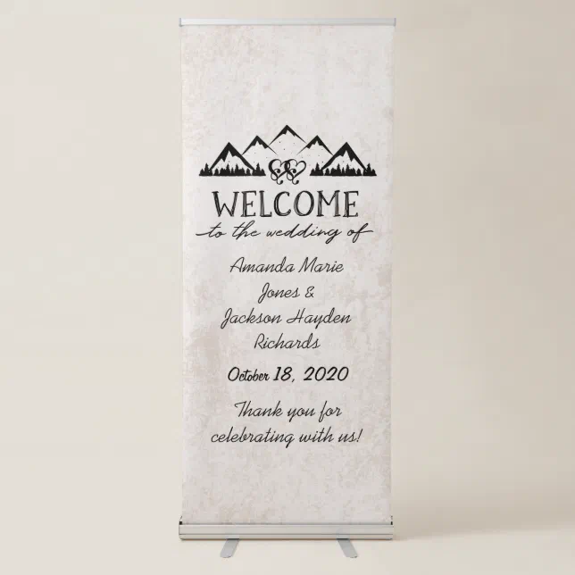 Rustic Mountains & Pine Trees Wedding Welcome Retractable Banner | Zazzle