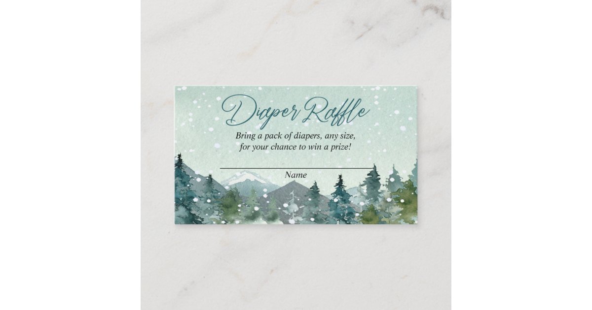 Rustic mountains snow winter diaper raffle cards | Zazzle