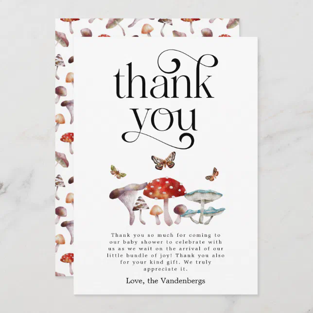 Rustic Mushroom Baby Shower Thank You Card | Zazzle