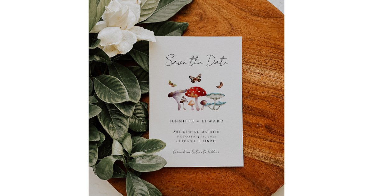 Rustic Mushroom Moth Wedding Save The Date | Zazzle