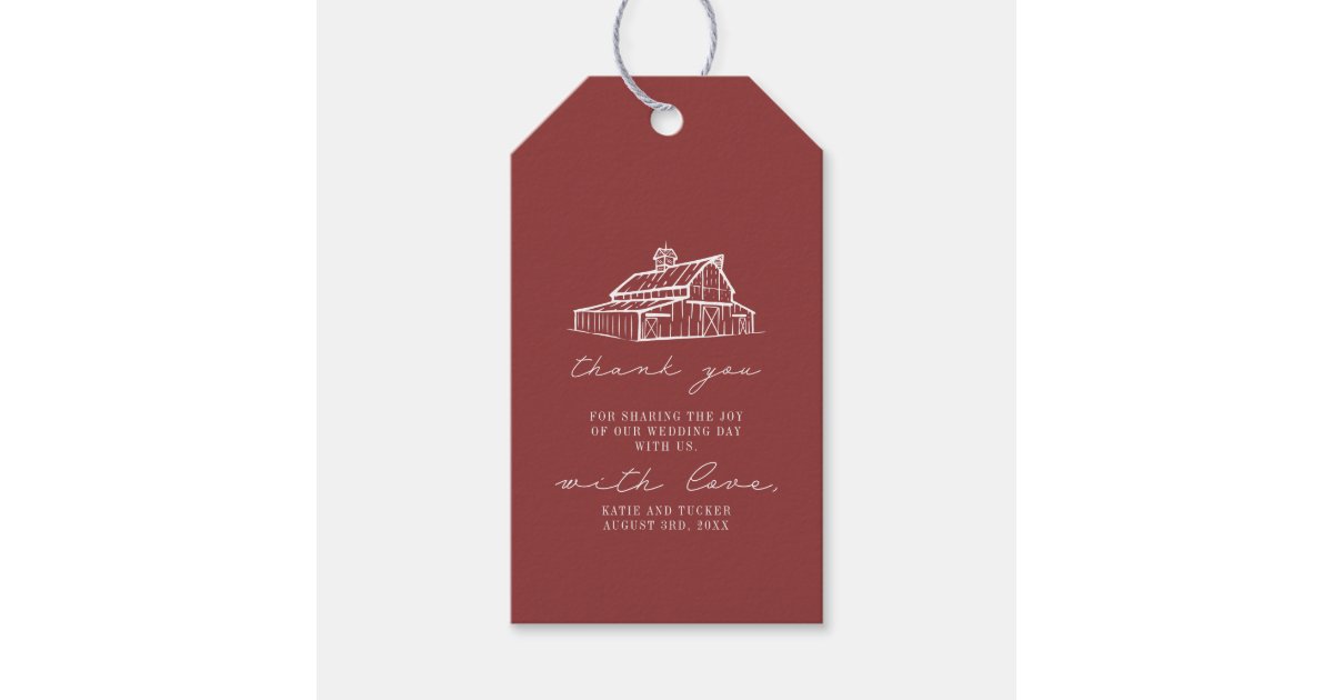 Rustic Muted Red Barn Farm Wedding Thank You Gift Tags | Zazzle