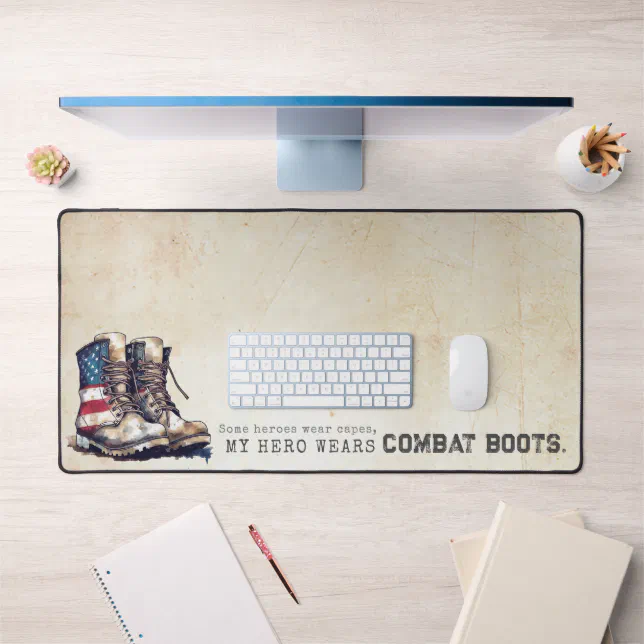 Rustic My Heart Wears Combat Boots Military Mom Desk Mat | Zazzle
