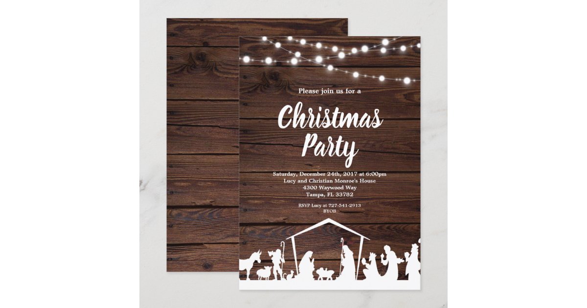 Rustic Nativity Scene Christmas Holiday Party Invitation | Zazzle