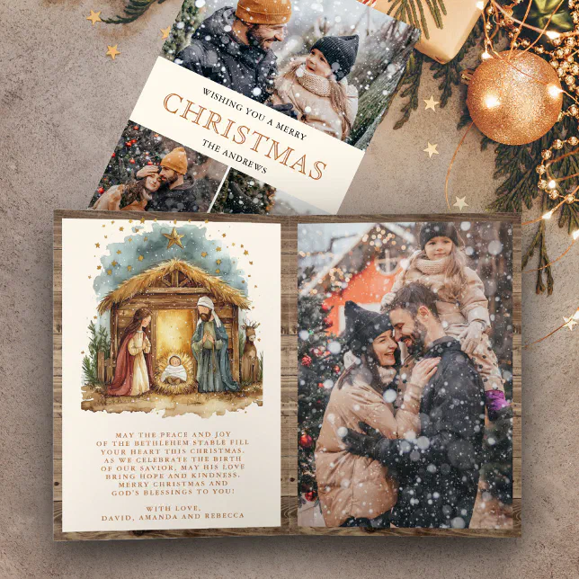 Rustic Nativity Scene Photo Collage Christmas Holiday Card | Zazzle