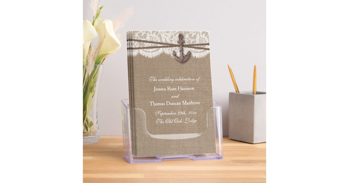 Rustic Nautical Anchor & Twine Wedding Programs Brochure | Zazzle