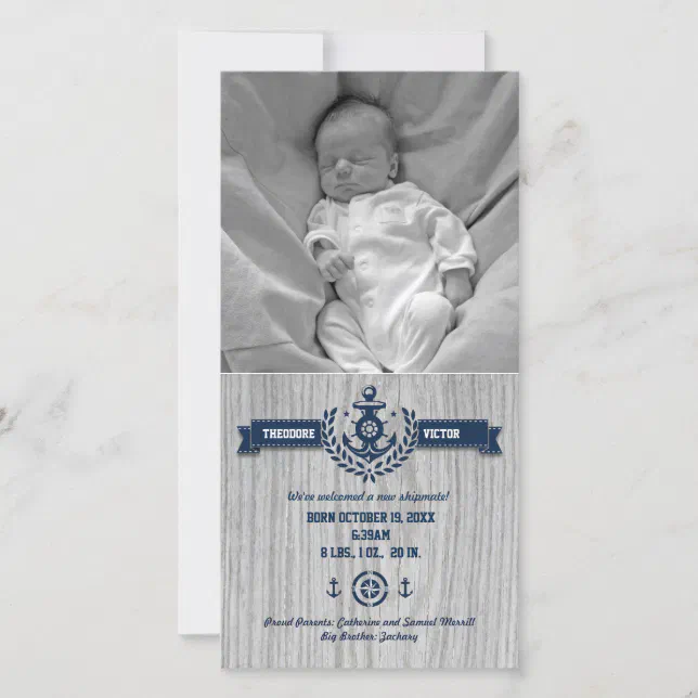 Rustic Nautical Baby Birth Announcement | Zazzle