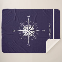 Rustic Nautical Compass Personalized Family Sherpa Blanket | Zazzle