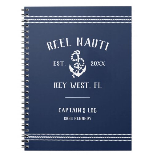 Rustic Nautical Navy Boat Name Captain's Log Notebook | Zazzle