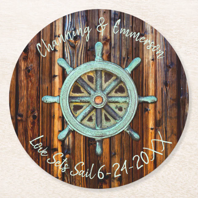 Rustic Nautical Wedding or Engagement Round Paper Coaster | Zazzle