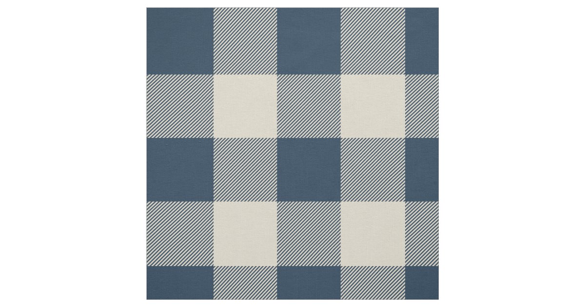 Rustic Navy and Beige Buffalo Plaid Fabric | Zazzle