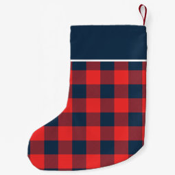 Rustic Navy and Red Buffalo Check Monogram Small Christmas Stocking ...