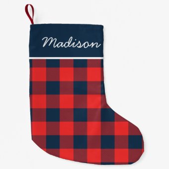 Rustic Navy and Red Buffalo Check Monogram Small Christmas Stocking ...