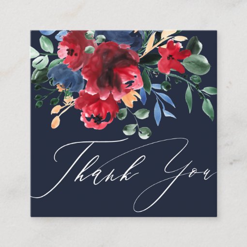 Rustic navy blue floral navy order thank you square business card | Zazzle