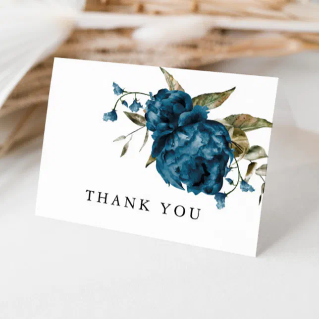 Rustic Navy Blue Floral Thank You Card | Zazzle